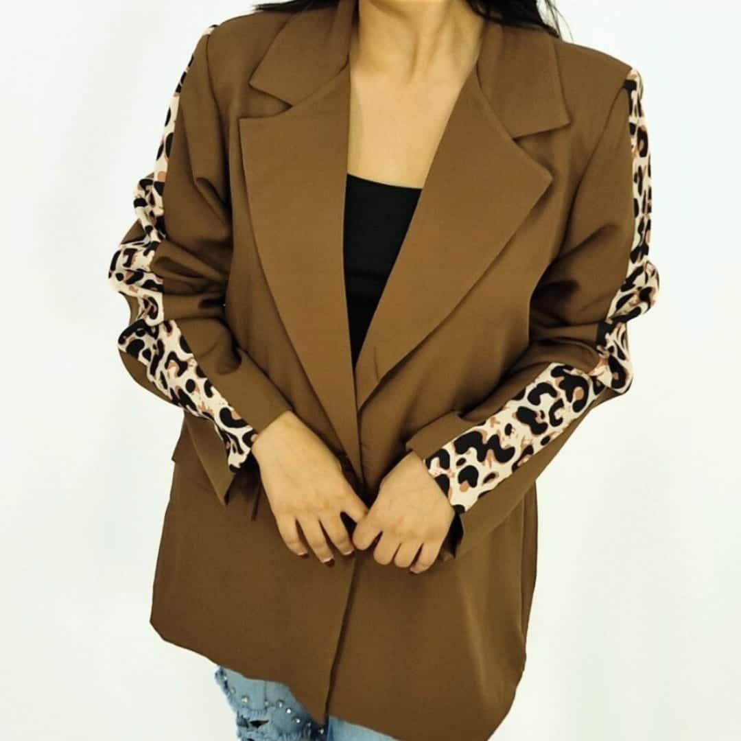 Leopard Trim Oversized Blazer - Geotoky