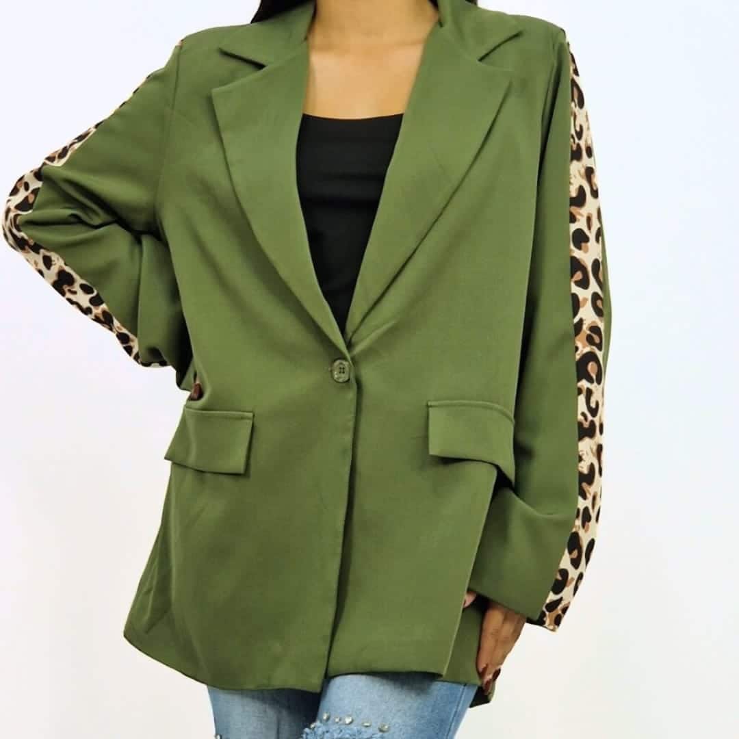 Leopard Trim Oversized Blazer - Geotoky