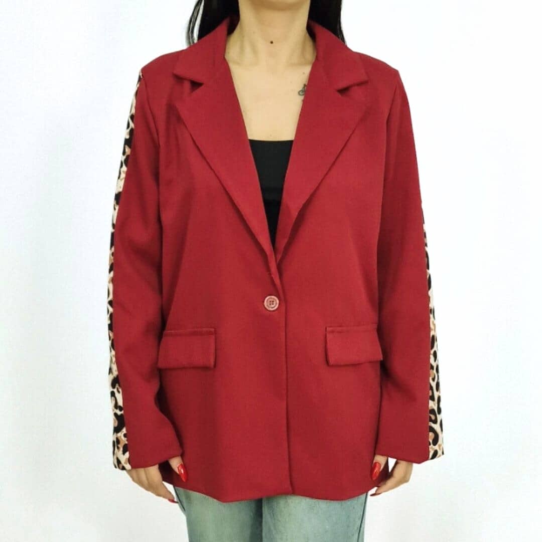 Leopard Trim Oversized Blazer - Geotoky